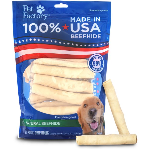 PET FACTORY Beefhide 5-inch Chip Rolls Natural Flavored Dog Hard Chews ...