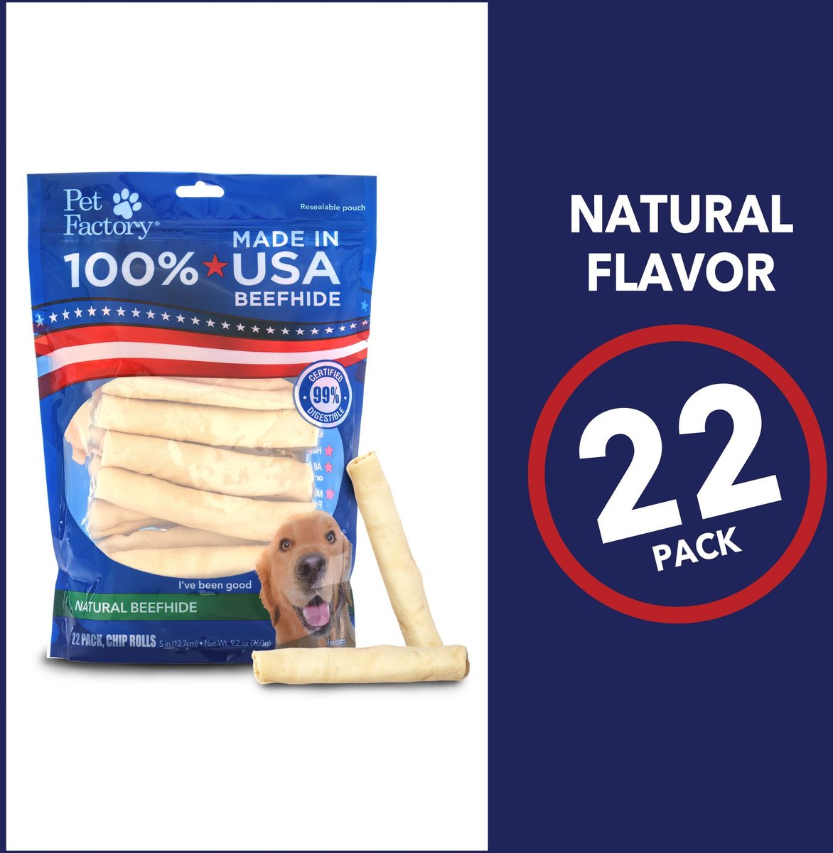 PET FACTORY Beefhide 5-inch Chip Rolls Natural Flavored Dog Hard Chews ...