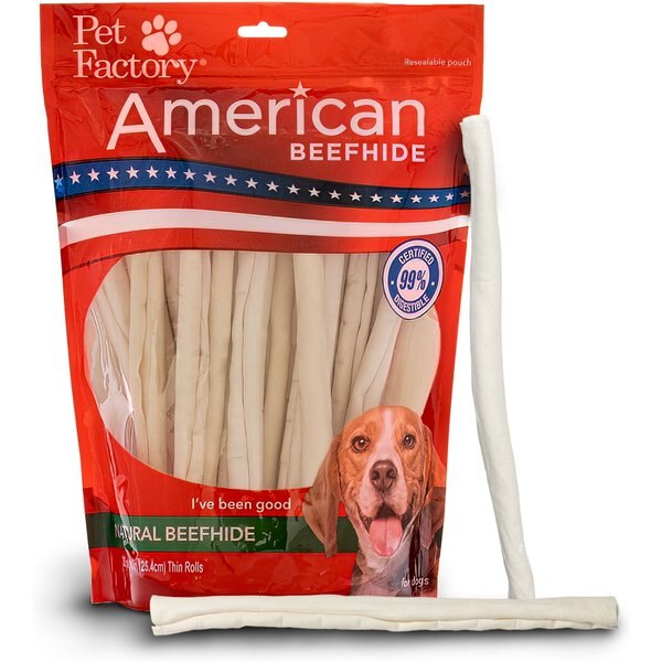 PET FACTORY Beefhide Thin Rolls 10-inch Chicken Flavored Dog Hard Chews ...