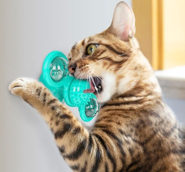 PET LIFE 'Windmill' Rotating Suction Cup Spinning Cat Toy, Blue - Chewy.com
