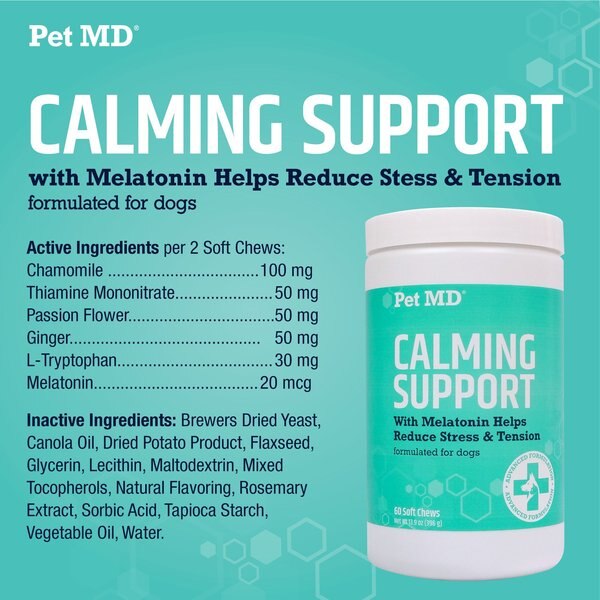 PET MD Calming Chews Enhanced with Melatonin & Ginger Supplement for ...