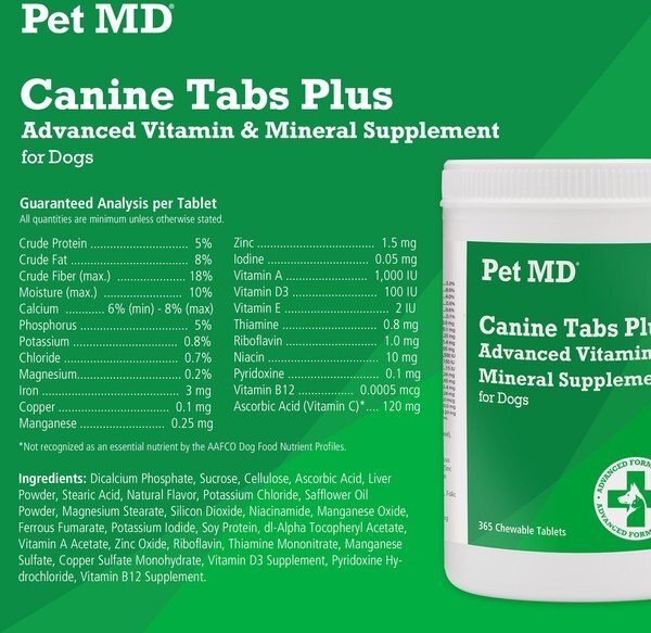 PET MD Canine Tabs Plus Advanced Vitamin & Mineral Dog Supplement, 365 ...