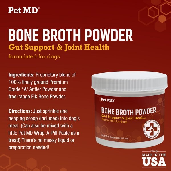 PET MD Gut Support & Joint Health Bone Broth Powder Dog Supplement, 4 ...