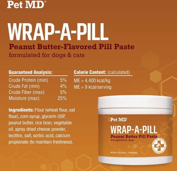 PET MD Wrap-A-Pill Peanut Butter Flavor Pill Paste Dog & Cat Supplement ...