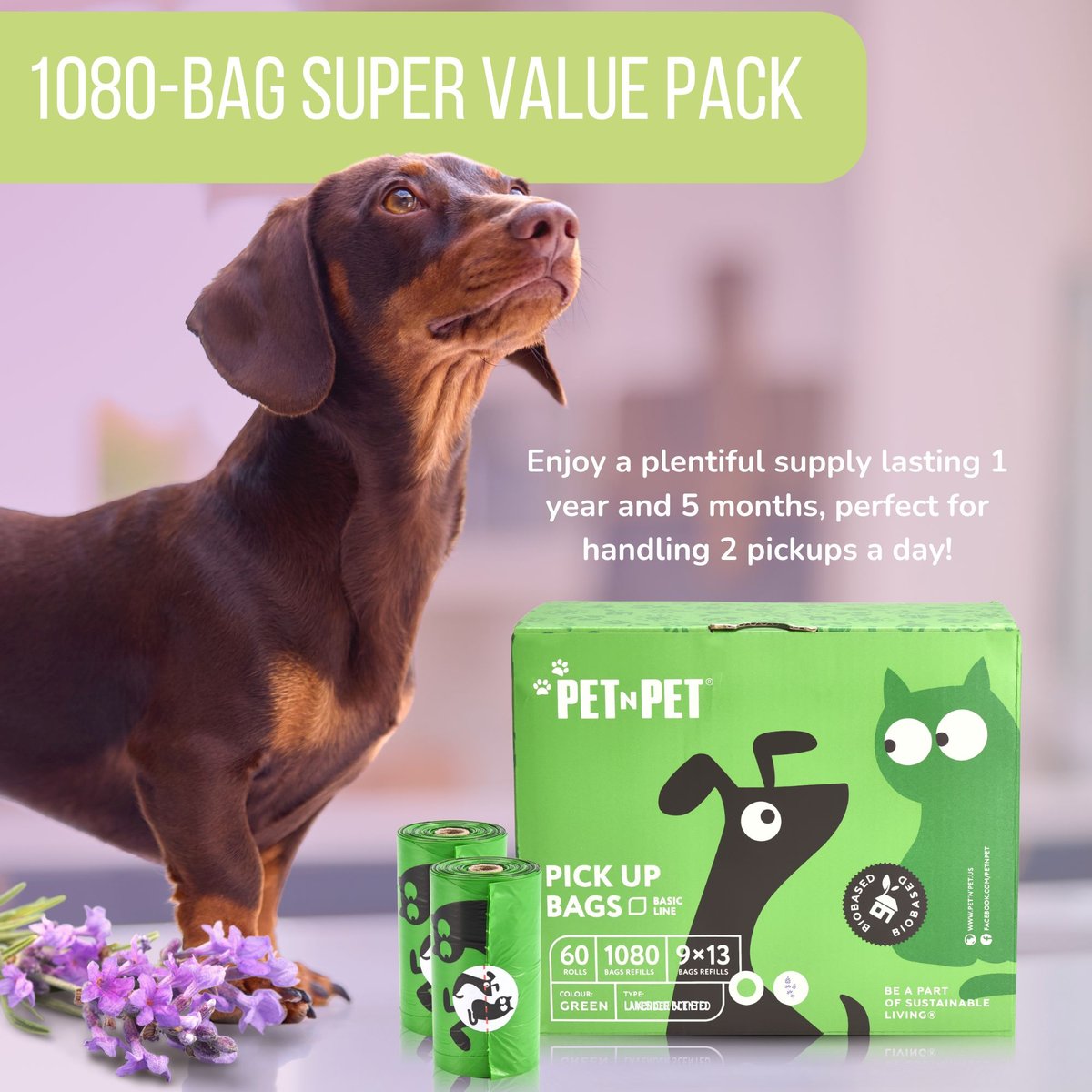 PET N PET Dog Poop Bags, Lavander Scented, 1080 count - Chewy.com