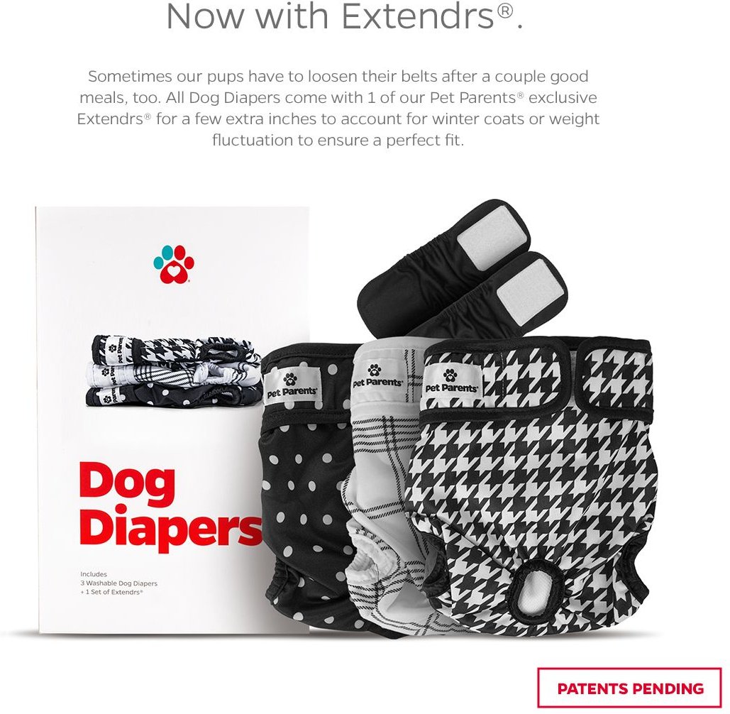PET PARENTS Washable Male & Female Dog Diapers + Extendrs, Luxe, Large ...