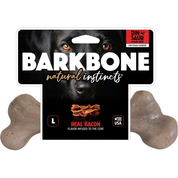 PET QWERKS Dinosaur BarkBone Bacon Flavor Tough Dog Chew Toy, Large ...