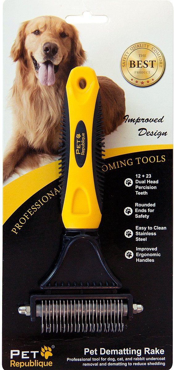 PET REPUBLIQUE Dematting Rake Matt Splitters Dog & Cat Brush, Yellow ...