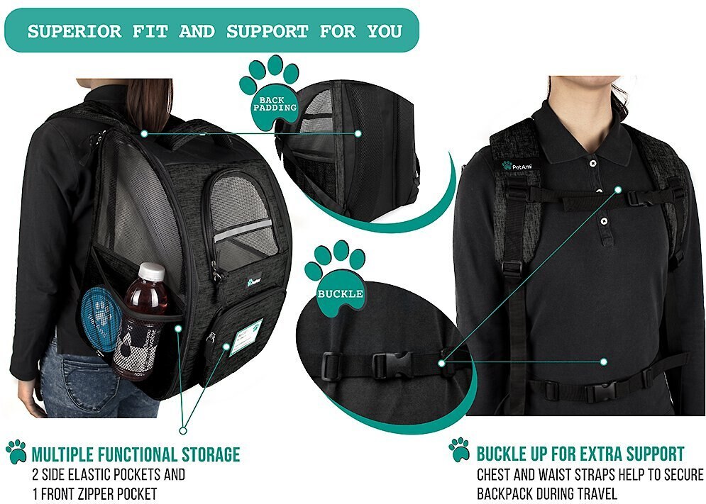 PETAMI Deluxe Backpack Dog & Cat Carrier, Charcoal - Chewy.com