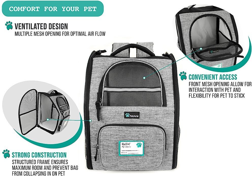 PETAMI Deluxe Backpack Dog & Cat Carrier, Heather Gray - Chewy.com