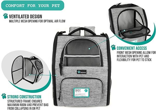 PETAMI Deluxe Backpack Dog & Cat Carrier, Heather Gray - Chewy.com