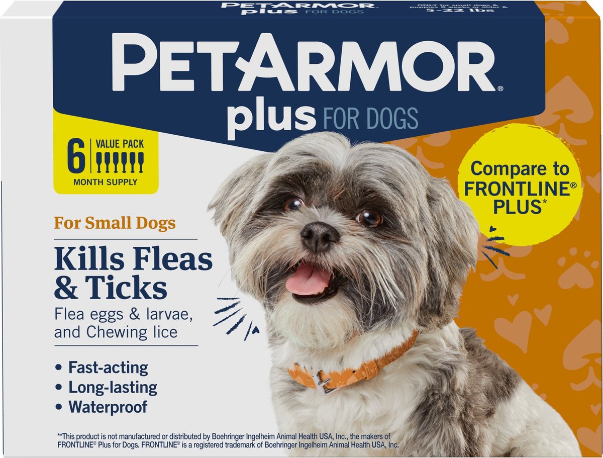 PETARMOR Plus Flea & Tick Spot Treatment for Dogs, 5-22 lbs, 6 Doses (6 ...