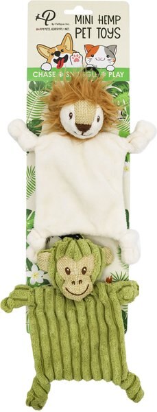 PETIQUE Mini Flying Hemp Monkey & Lion Plush Dog Toy, 2 count - Chewy.com
