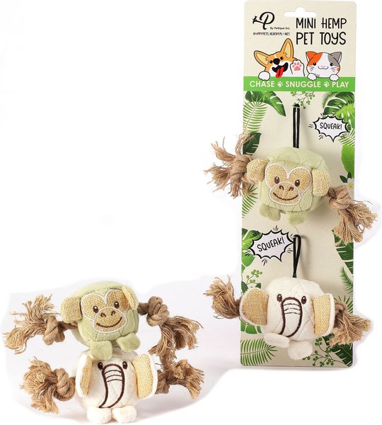 PETIQUE Mini Hemp Chunky Monkey & Elephant Plush Dog Toy, 2 count ...