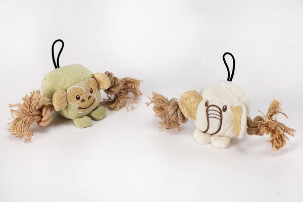 PETIQUE Mini Hemp Chunky Monkey & Elephant Plush Dog Toy, 2 count ...