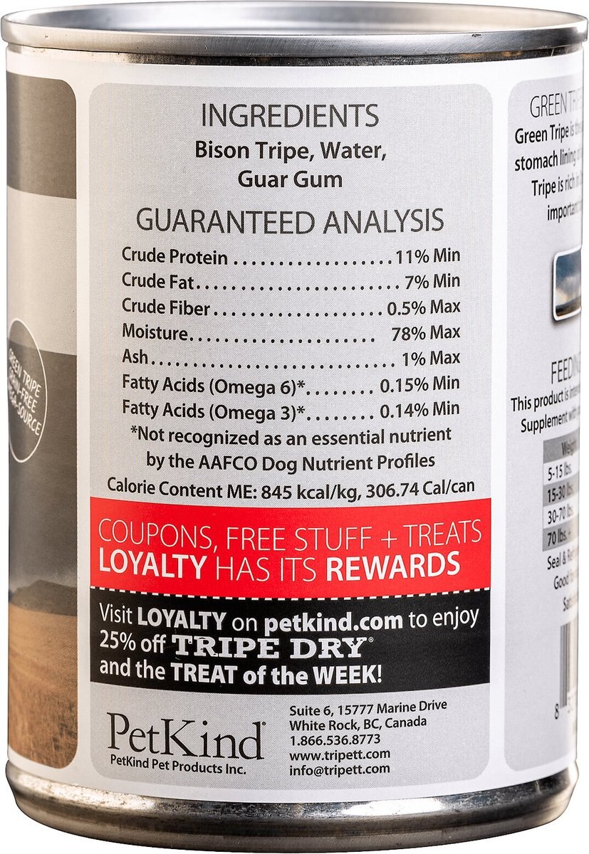 PETKIND Tripett Green Bison Tripe Grain-Free Canned Dog Food, 12.8-oz ...