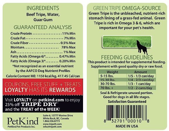 PETKIND Tripett Original Formula Green Beef Tripe Grain-Free Canned Dog ...