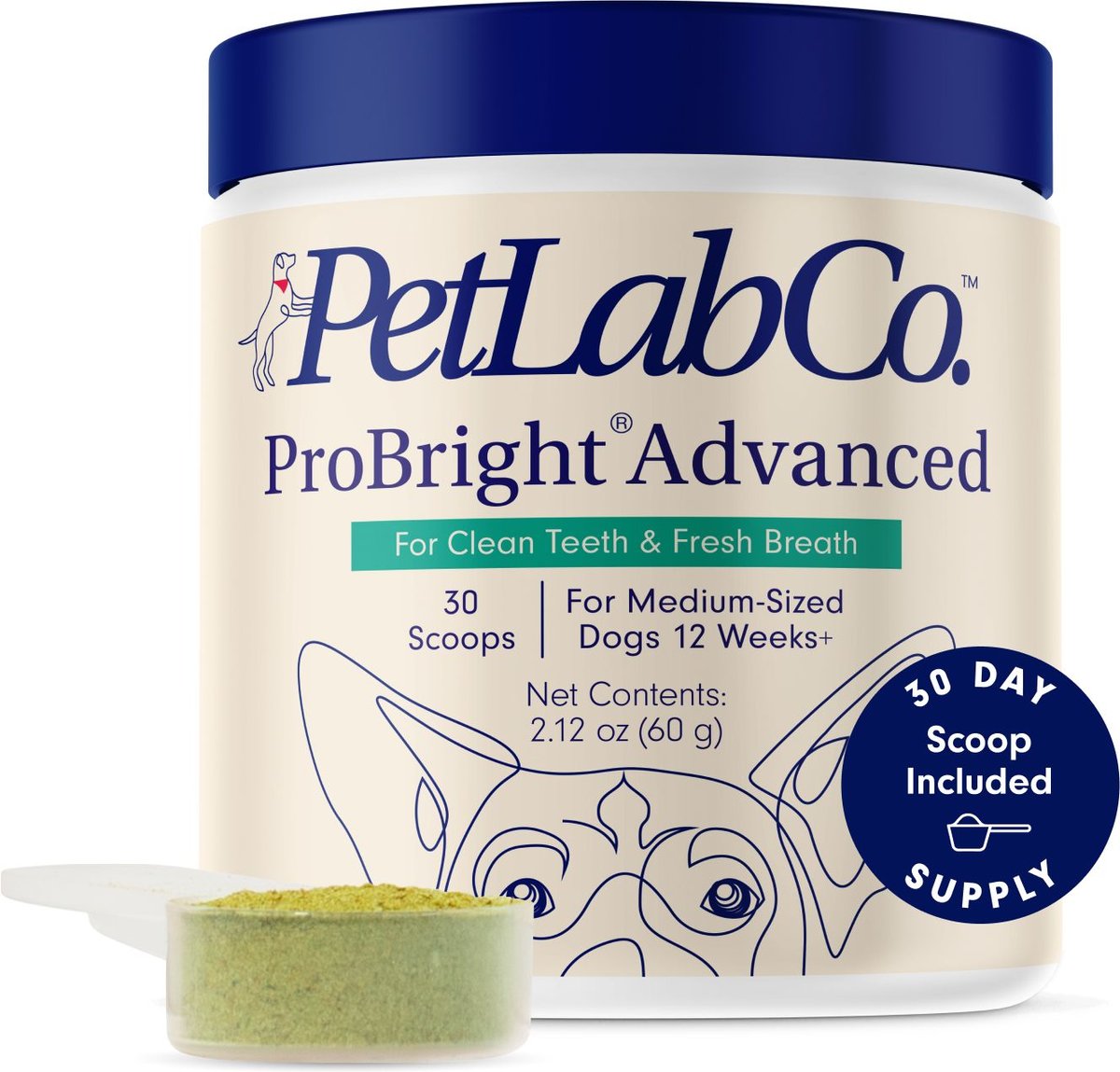 PETLAB CO. ProBright Advanced Chicken Flavored Powder Dental Supplement for Dogs, Medium Dogs: 2 ...