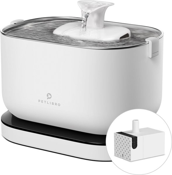PETLIBRO Dockstream Battery Operated Cat Water Fountain + 1 Replacement Wireless Pump, White, 84 ...