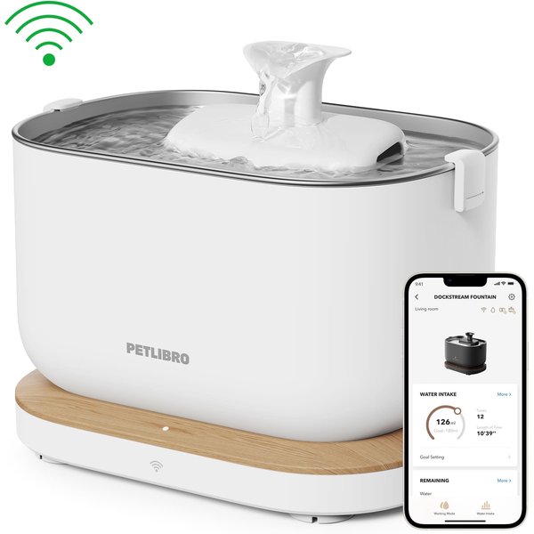 PETLIBRO Dockstream Wireless Water Pump App Cat Fountain + 1 Replacement Wireless Pump, White ...