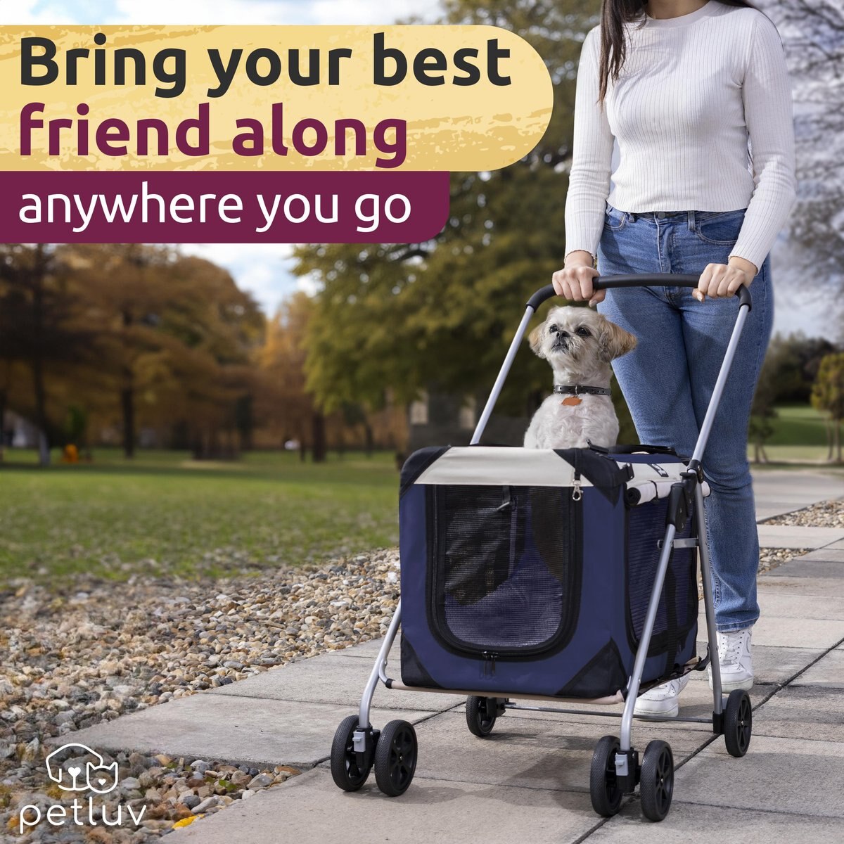 PETLUV Premium Pet Stroller, Soft-Sided Carrier & Travel Crate, Navy ...