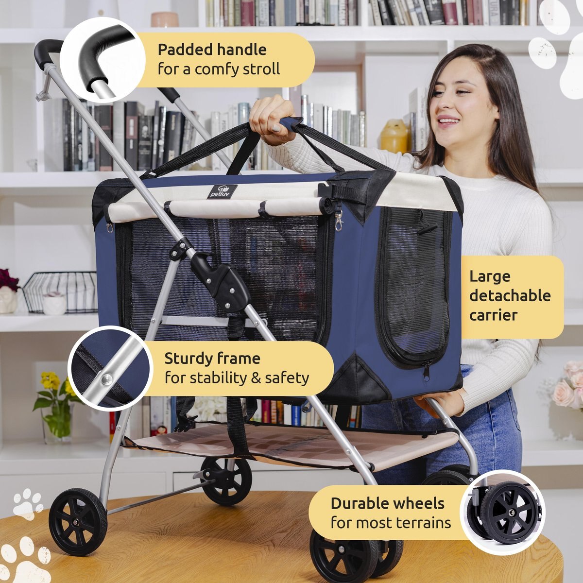 PETLUV Premium Pet Stroller, Soft-Sided Carrier & Travel Crate, Navy ...