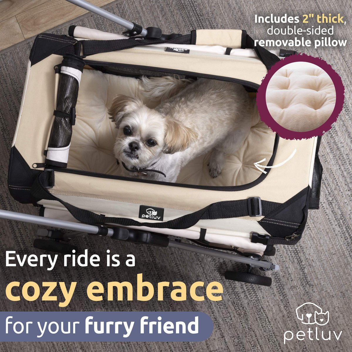 PETLUV Premium Pet Stroller, Soft-Sided Carrier & Travel Crate, Tan ...