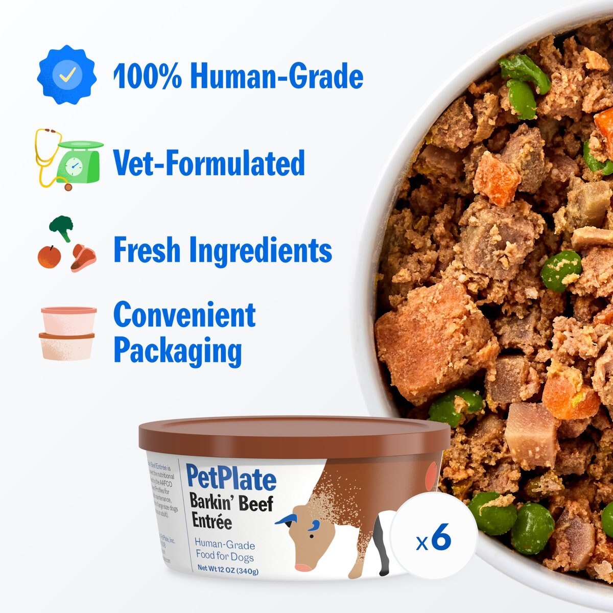 PETPLATE Human Grade Barkin' Beef Entree Fresh Dog Food, 12-oz cup ...