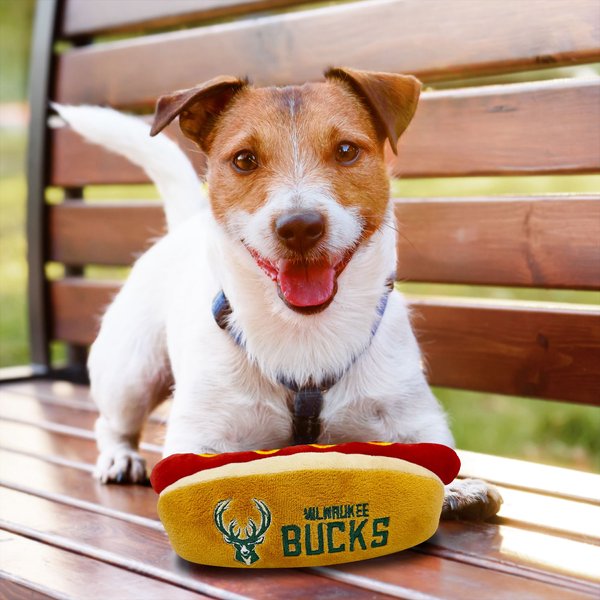 PETS FIRST Hot Dog Squeaky Dog Chew Toy, Milwaukee Bucks - Chewy.com