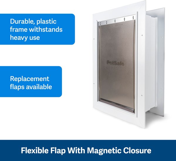PETSAFE Wall Entry Dual Flap Pet Door with Closing Panel, White, Large ...