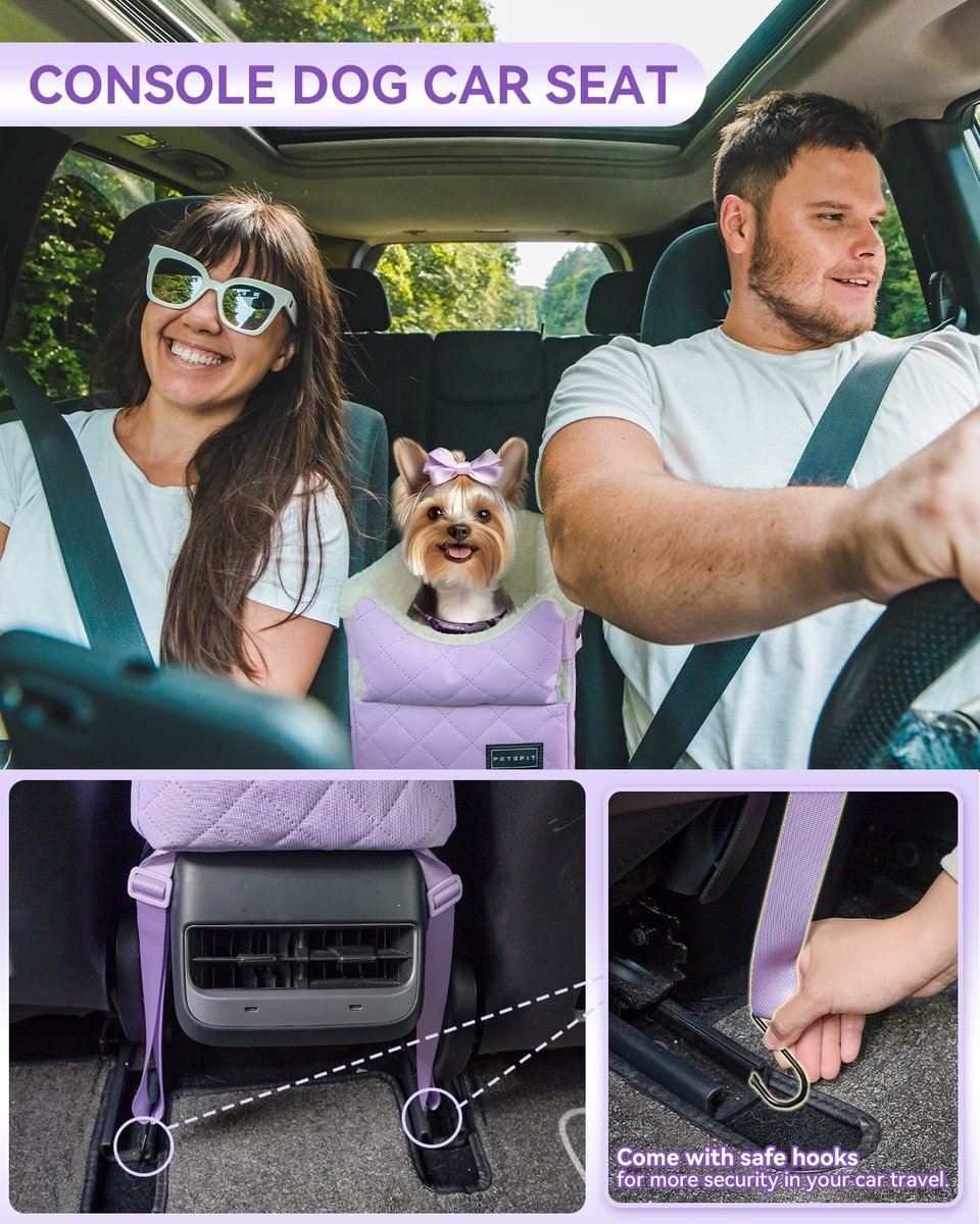 PETSFIT Center Console Small Dog Car Booster Seat, Purple - Chewy.com