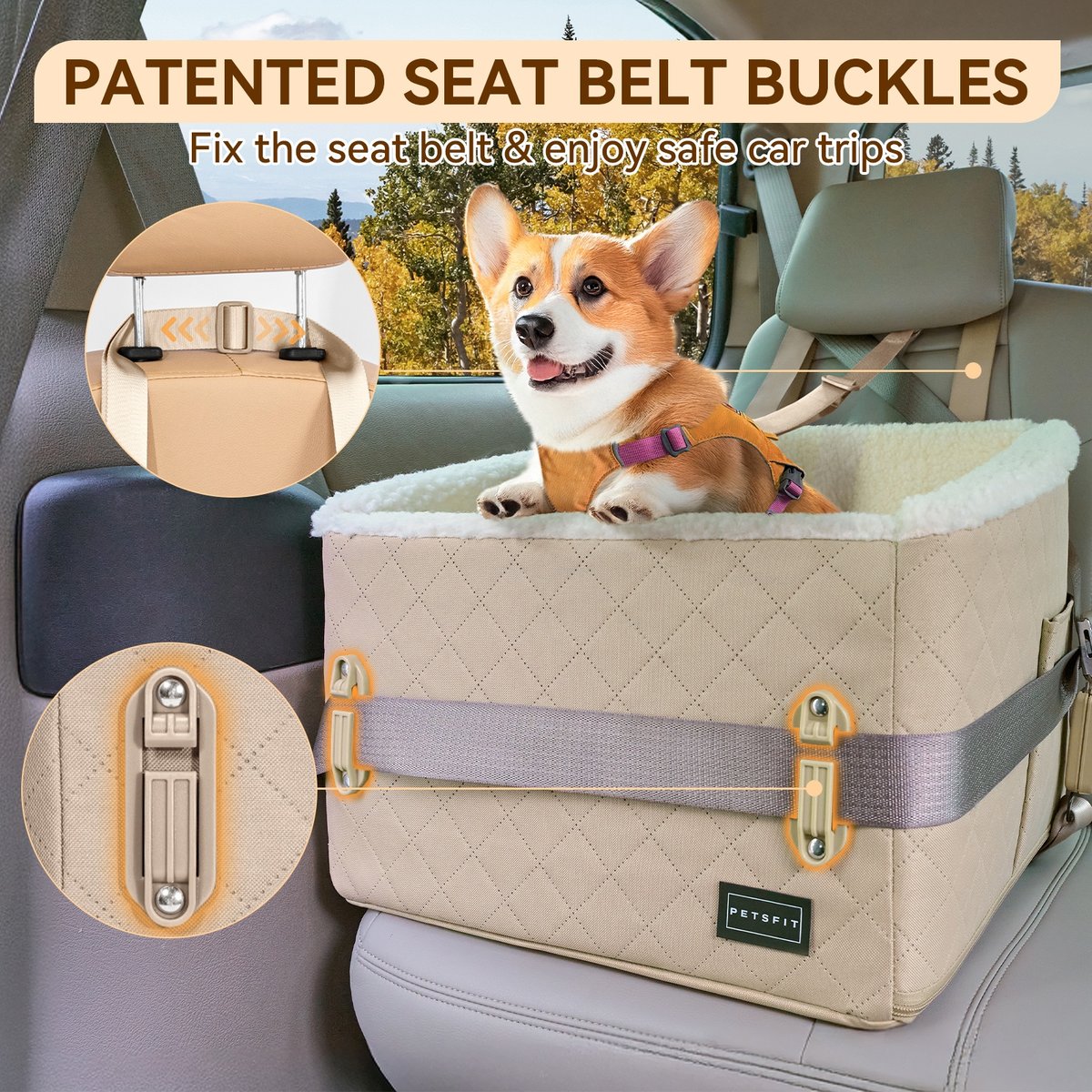 PETSFIT Medium Dog Car Booster Seat, Khaki - Chewy.com