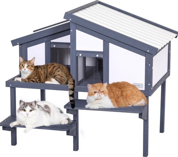Out of Stock - PETSFIT Multi Cat Wooden Outdoor Cat House, Grey - Chewy.com