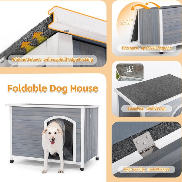 PETSFIT Wooden Folding Outdoor Dog House, Gray, Large: 45.3-in - Chewy.com