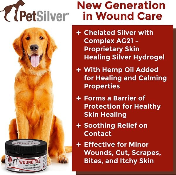 PETSILVER Chelated Silver with Hemp Oil Wound Gel for Dogs & Cats, 4-oz ...