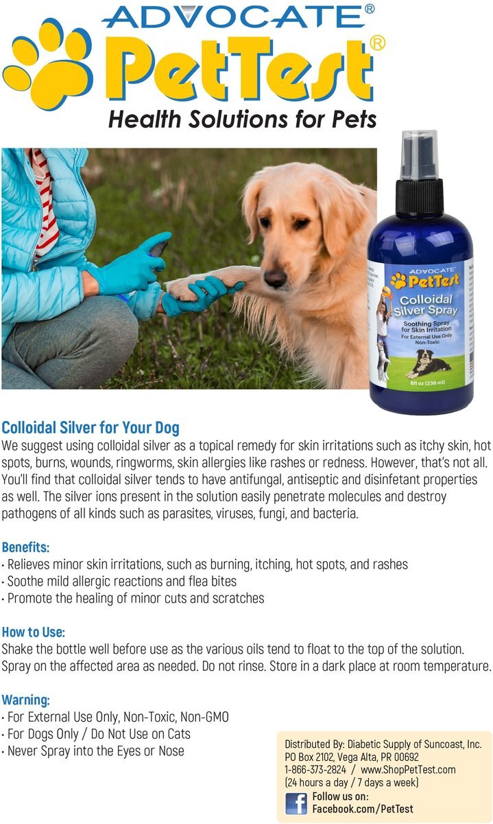 PETTEST Colloidal Silver Dog Spray Treatment, 8-fl oz bottle - Chewy.com