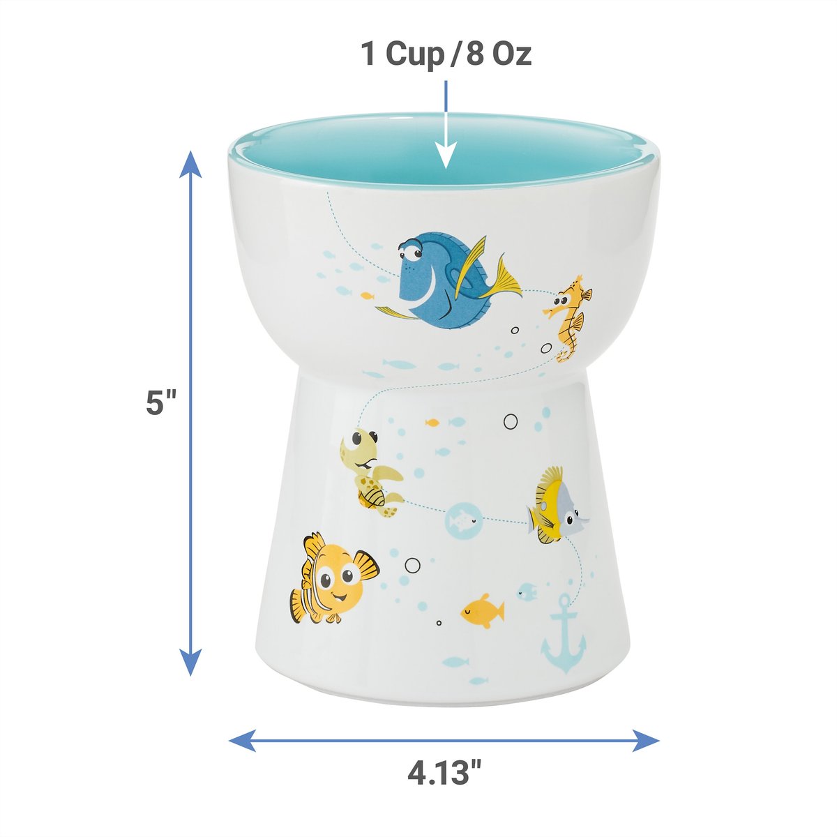PIXAR Finding Nemo Tall Shape Non-Skid Elevated Ceramic Cat Bowl, 1 cup ...