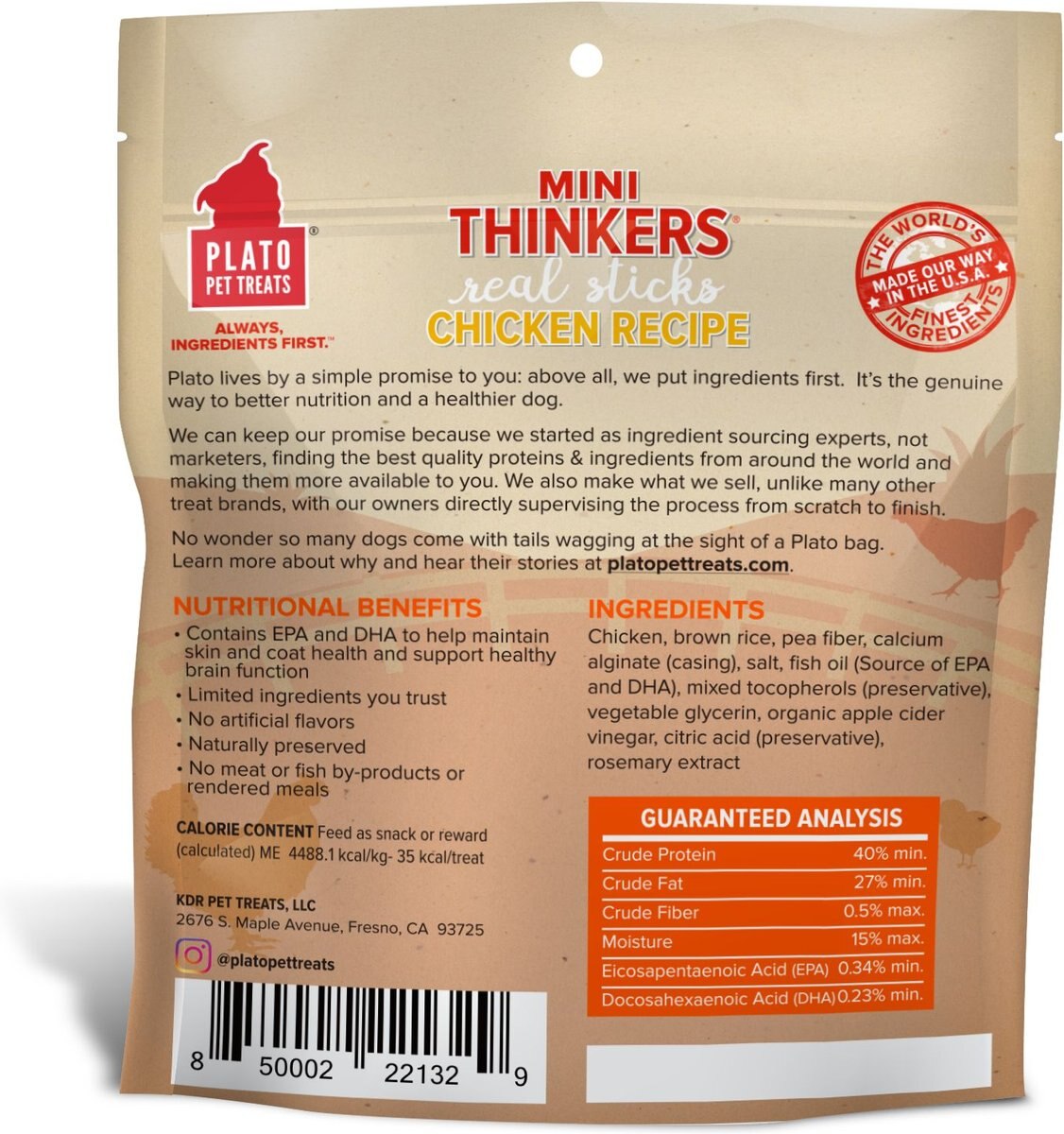 PLATO Mini Thinkers Chicken Recipe Dog Treats, 3-oz bag - Chewy.com