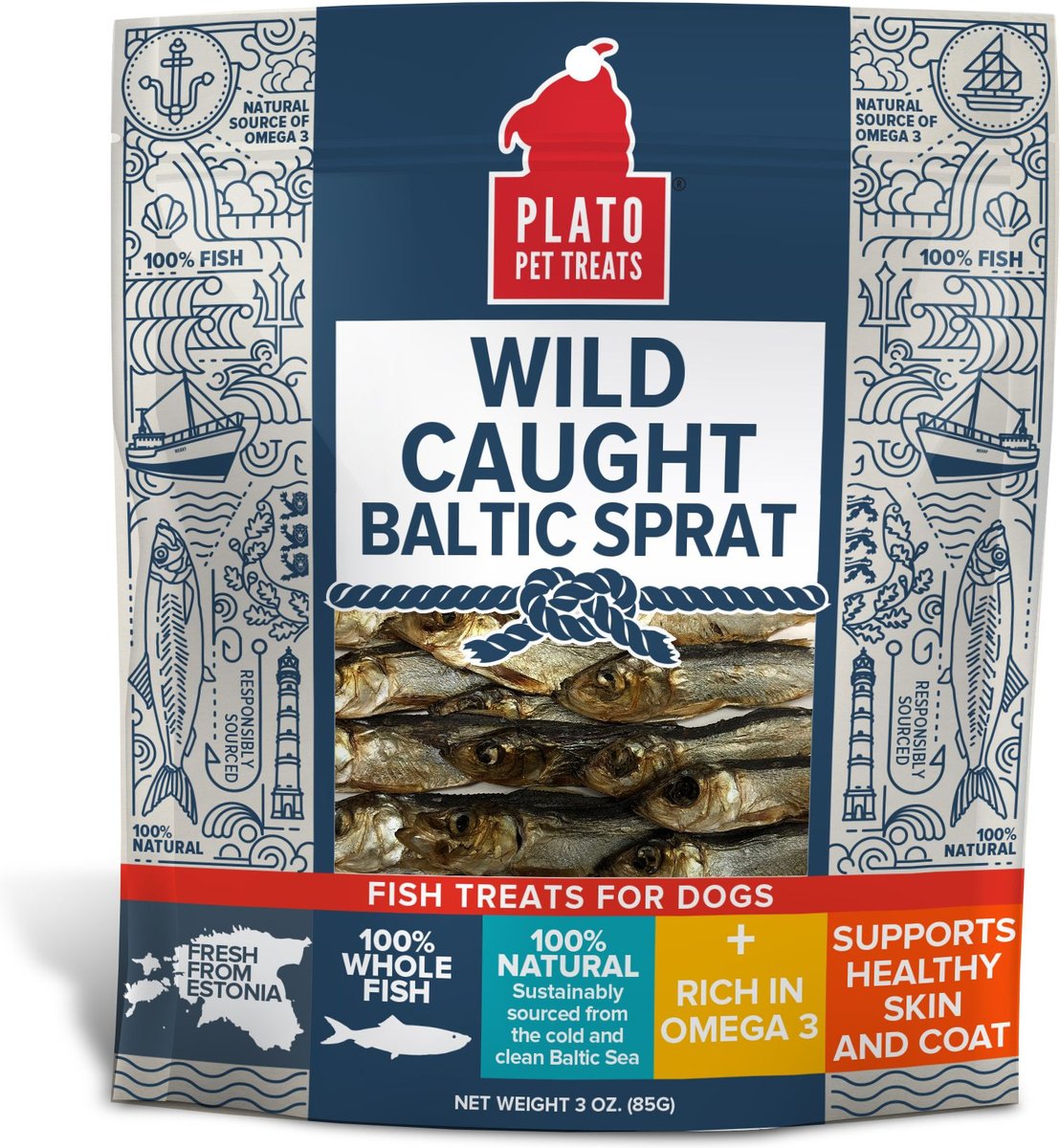 PLATO Wild Caught Baltic Sprat Dog Treats, 3-oz bag - Chewy.com
