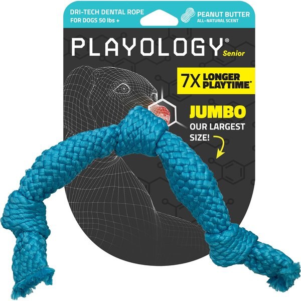 PLAYOLOGY Scented Dri-Tech Rope Dog Toy, Jumbo, Peanut Butter Scented ...