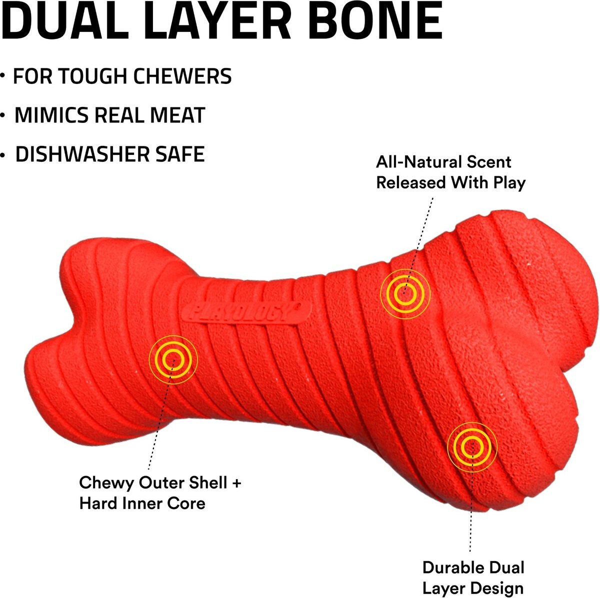 PLAYOLOGY Beef Scented Dual Layer Bone Dog Toy, Small - Chewy.com