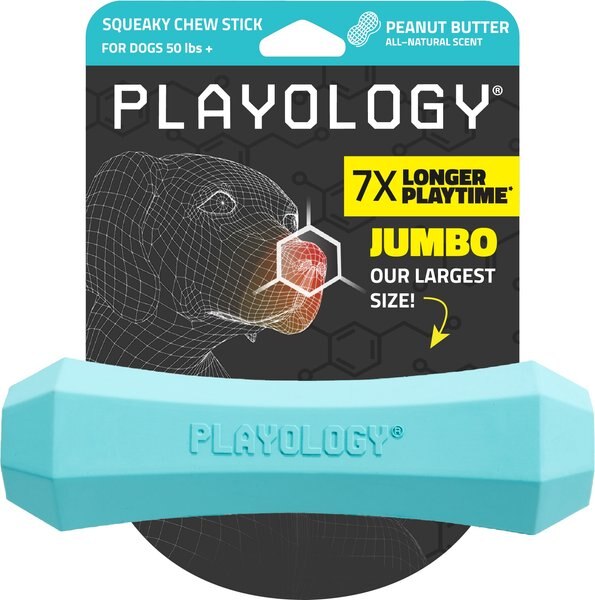PLAYOLOGY Peanut Butter Scented Squeaky Chew Stick Dog Toy, Jumbo ...