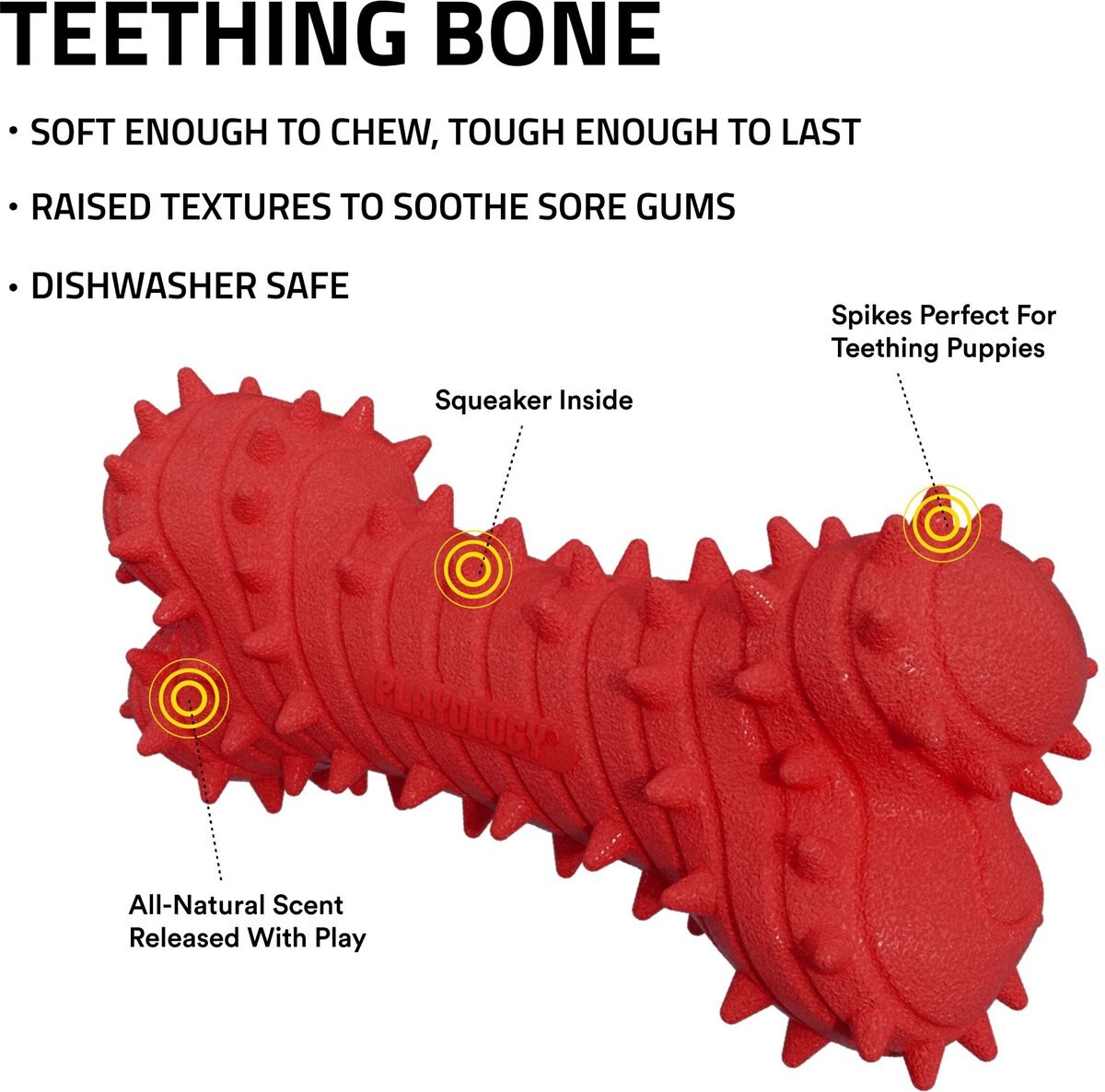 PLAYOLOGY Young & Active Scented Teething Bone Dog Toy, Jumbo, Beef ...