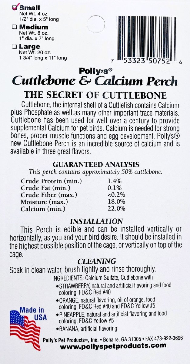 POLLY'S PET PRODUCTS Banana Split Cuttlebone & Calcium Bird Perch ...