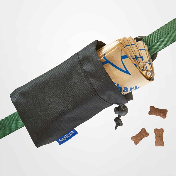 POOPSHARK Leash Pouch & Poopbag Holder Dog Poop Dispenser, Black ...