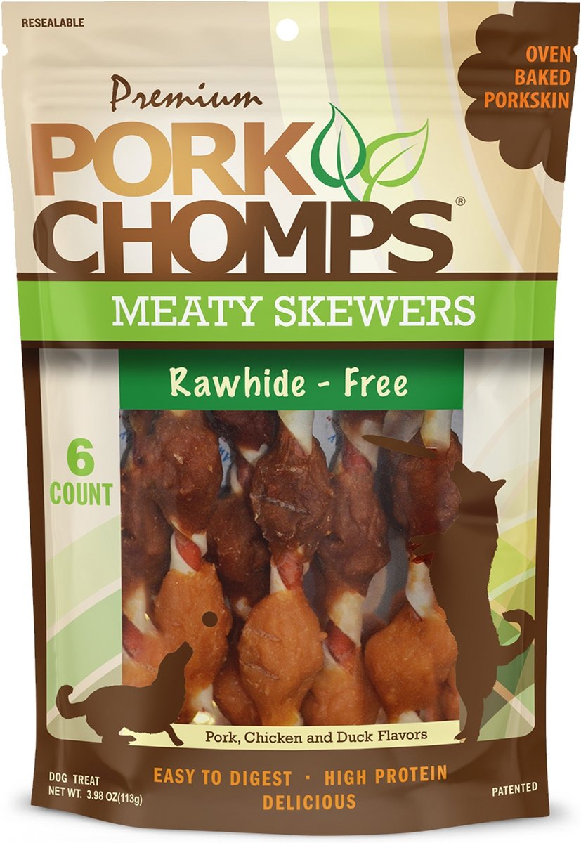 PORK CHOMPS 5-in Meaty Skewers Chew Dog Treats, 6 count - Chewy.com