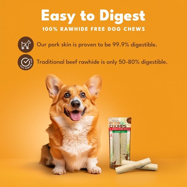 PORK CHOMPS Baked Pork Rolls Dog Treats, 8-in roll, 2 count - Chewy.com