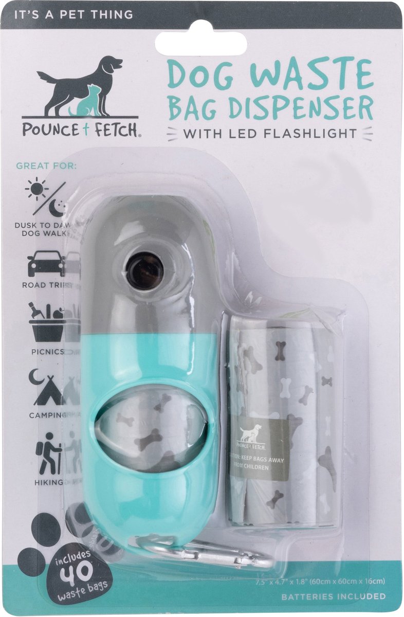 POUNCE + FETCH Dog Waste Bag Dispenser with Flashlight, 40 count ...