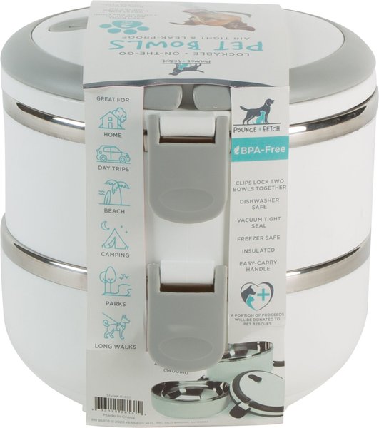 POUNCE + FETCH Round 2-Tier Stainless Steel Insulated Cat & Dog Bowls ...