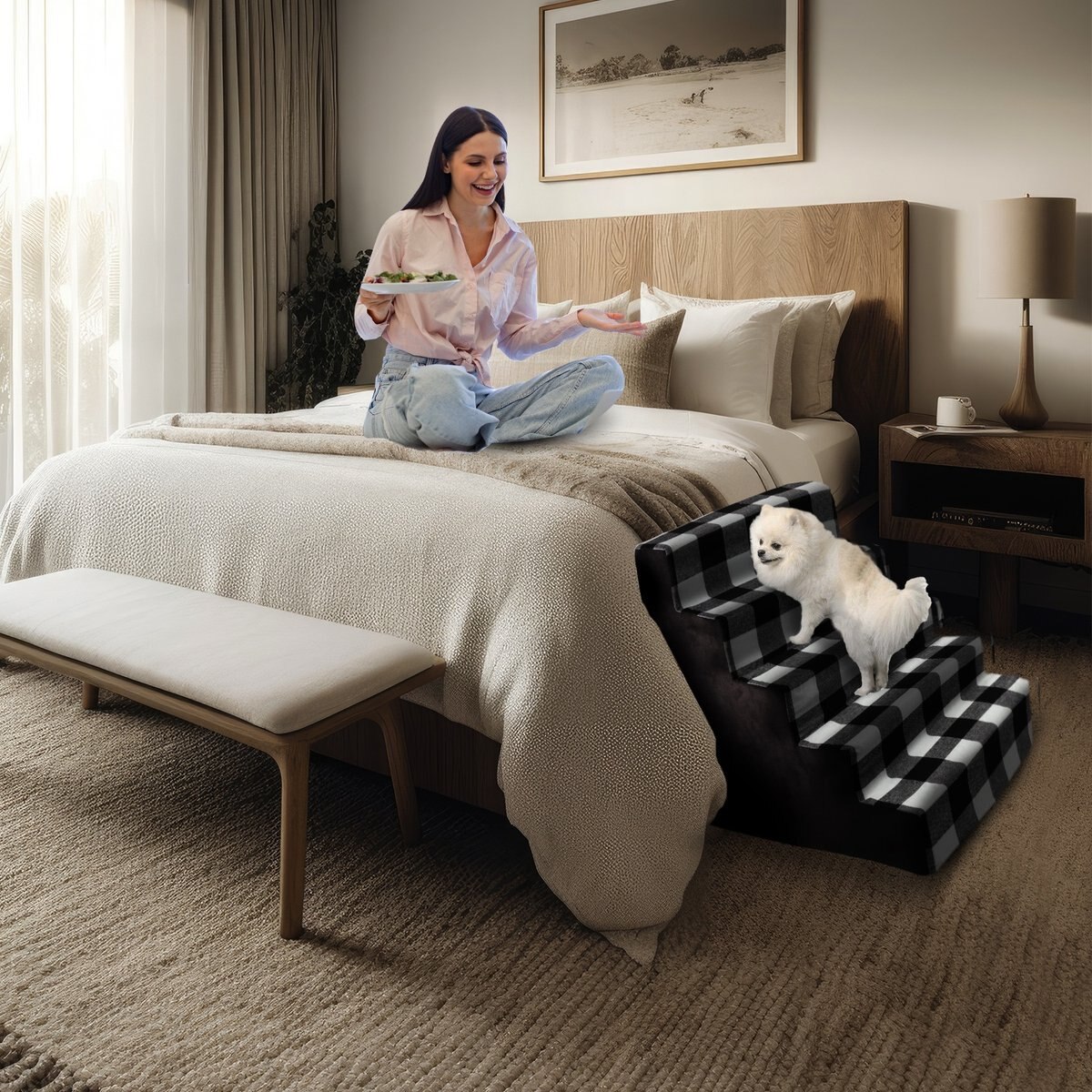 PRECIOUS TAILS 5-Step Dog & Cat Stairs, Black White - Chewy.com